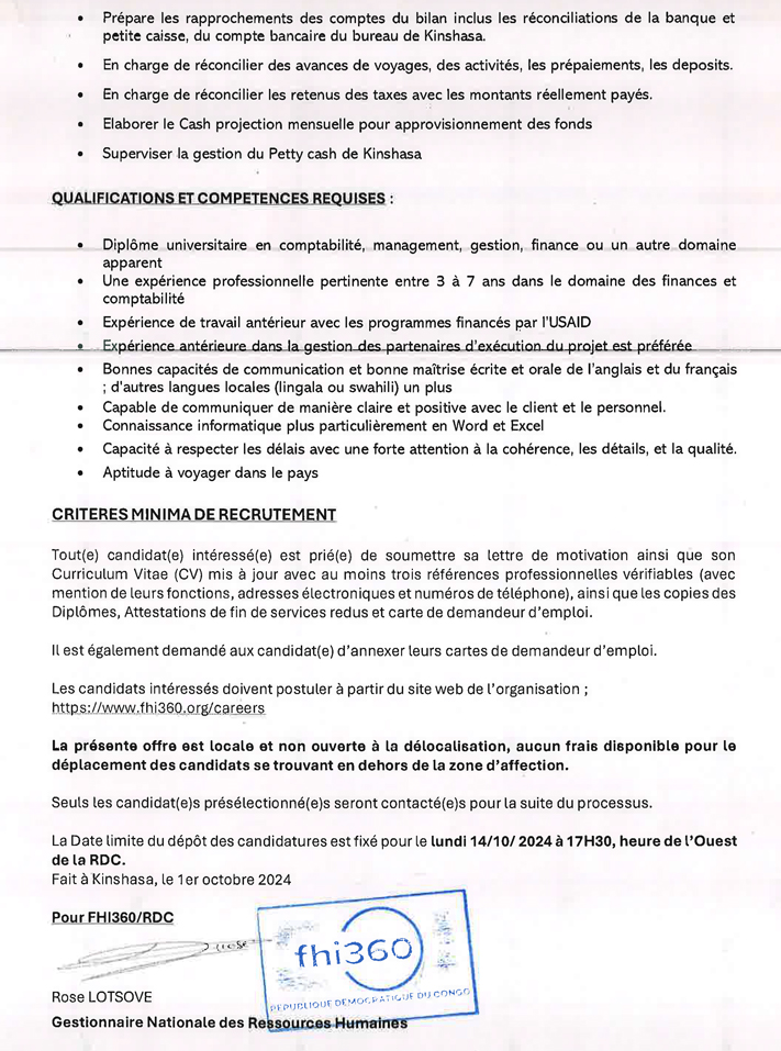 mediacongo.net - Offre d'emploi - Finance officer