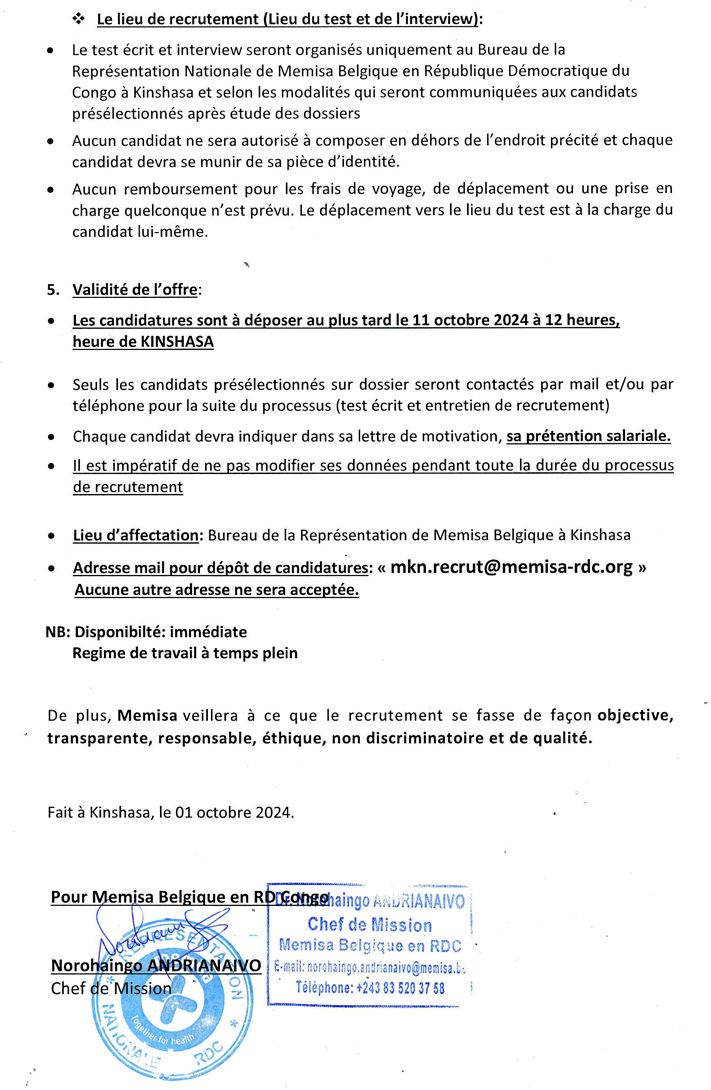 mediacongo.net - Offre d'emploi - Chargé de l'IT et Assistant logistique