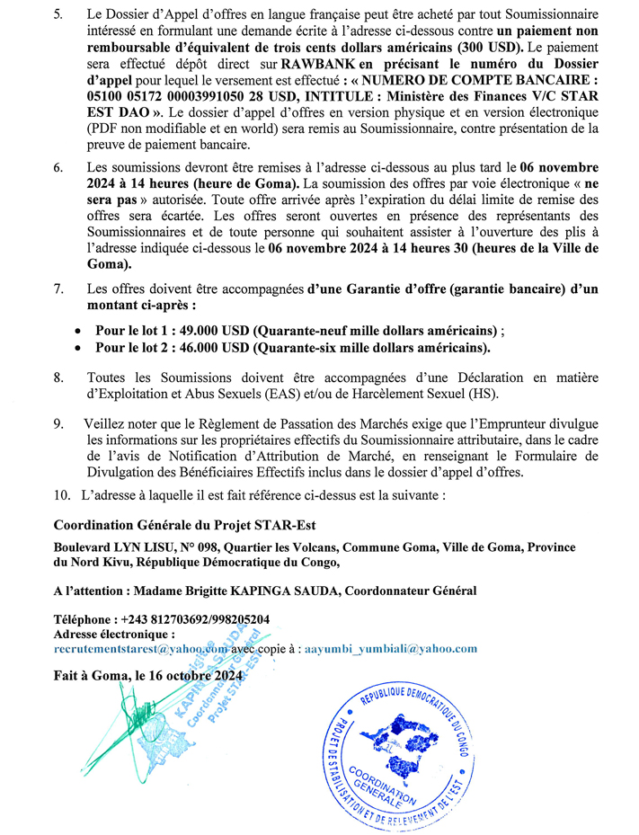 mediacongo.net - Offre d'emploi - Travaux publics de réhabilitation de ...