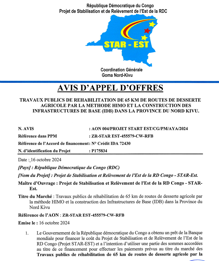 mediacongo.net - Offre d'emploi - Travaux publics de réhabilitation de ...