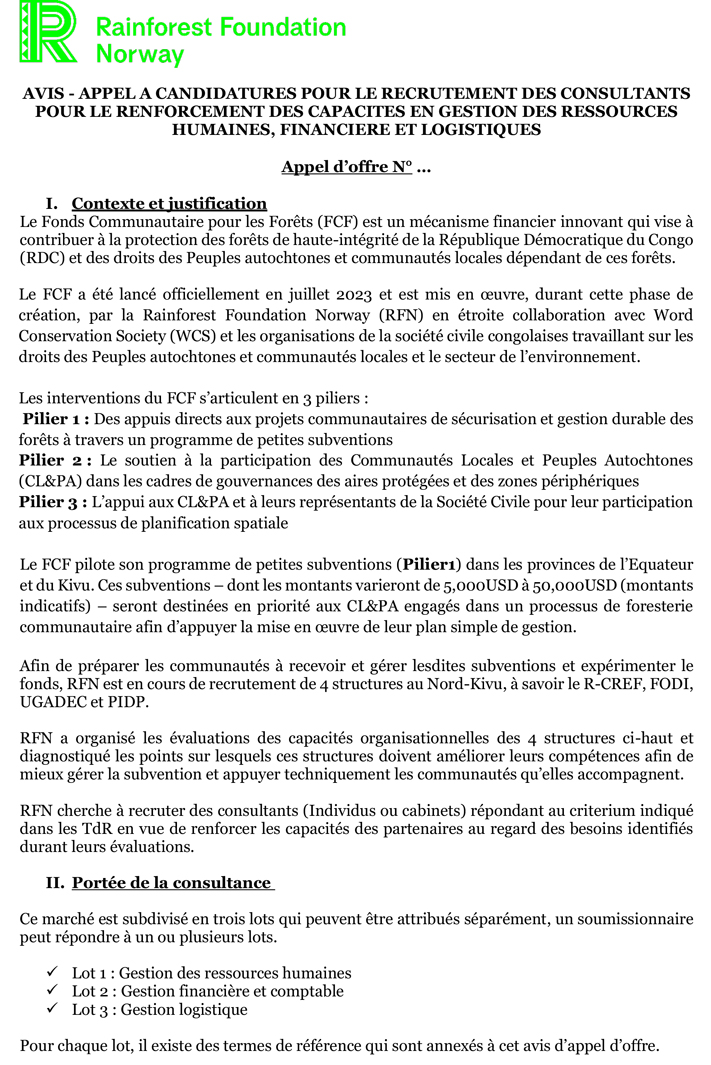 mediacongo.net - Offre d'emploi - Consultants pour le renforcement des ...