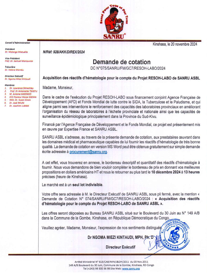 mediacongo.net - Offre d'emploi - Acquisition des réactifs d ...