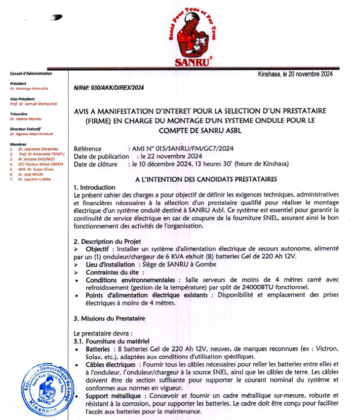 mediacongo.net - Offre d'emploi - Prestataire (firme) en charge du ...