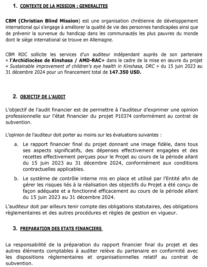 mediacongo.net - Offre d'emploi - Audit financier du projet