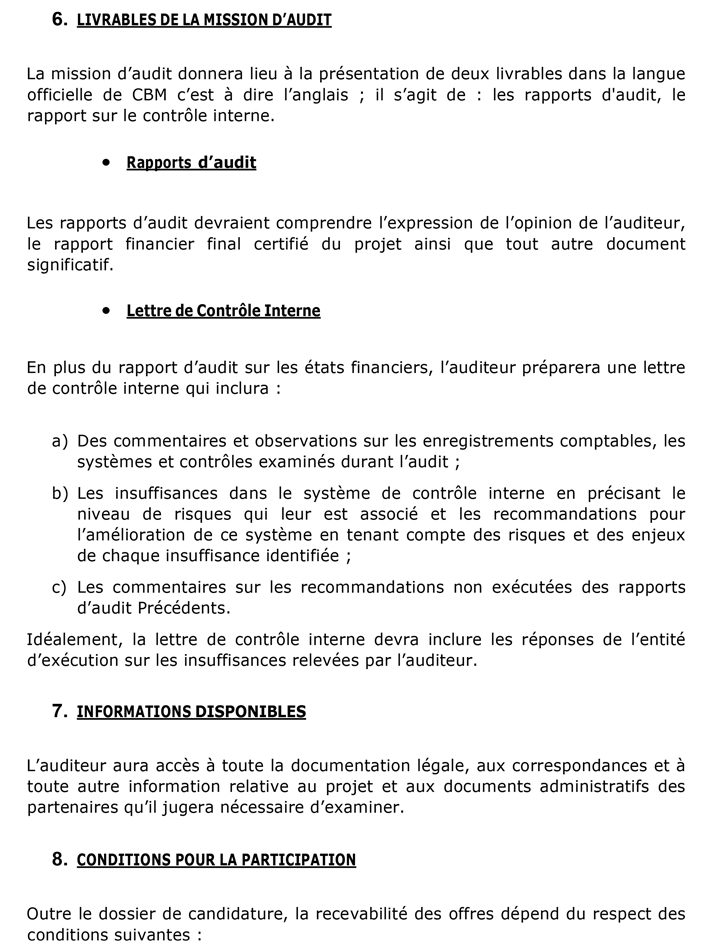 mediacongo.net - Offre d'emploi - Audit financier du projet