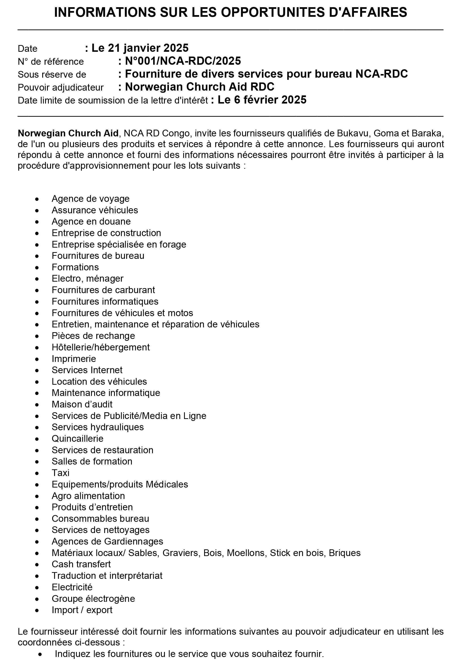 mediacongo.net - Offre d'emploi - Fourniture de divers services pour ...