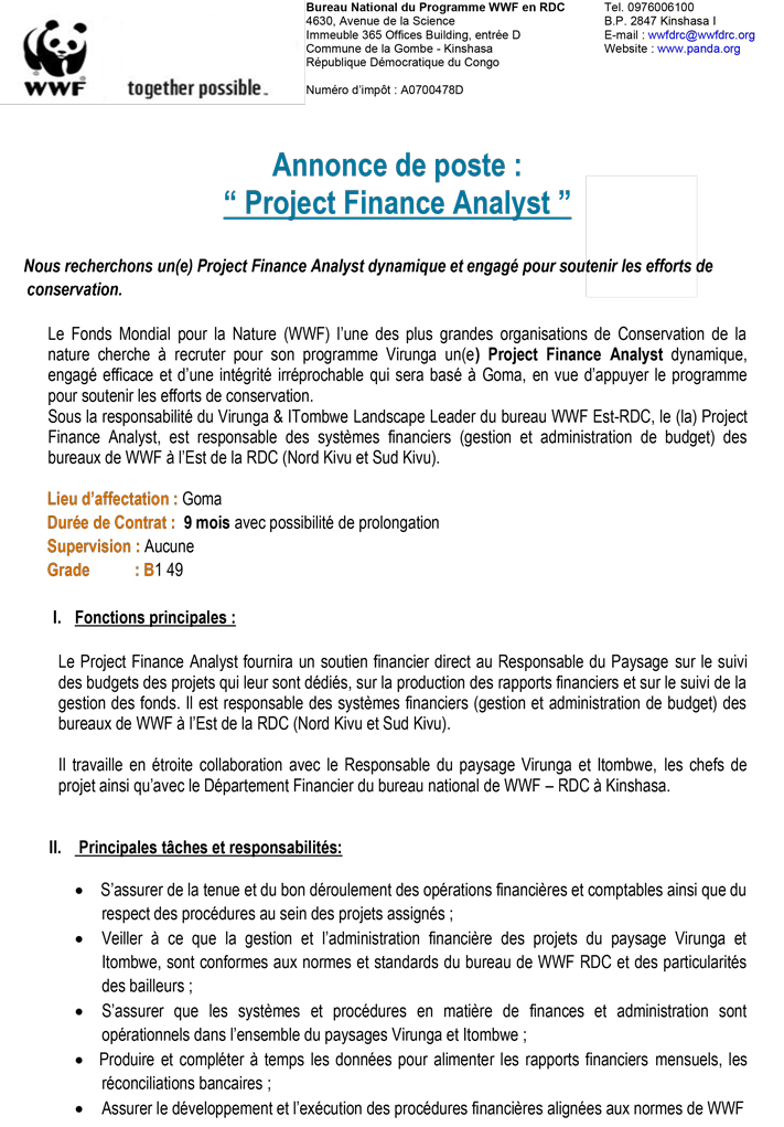 mediacongo.net - Offre d'emploi - Project Finance Analyst