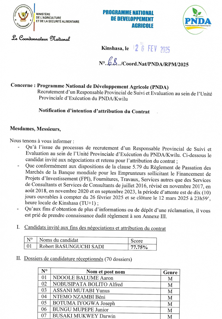 mediacongo.net - Offre d'emploi - Responsable de Suivi et Evaluation