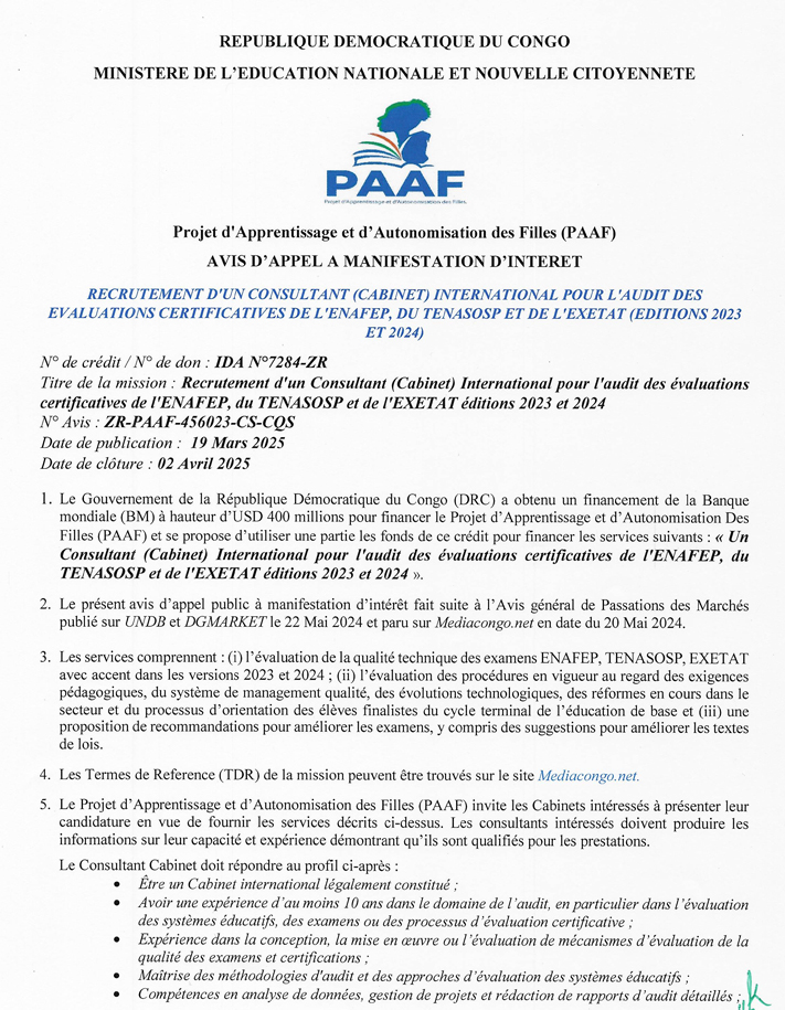 mediacongo.net - Offre d'emploi - Consultant (Cabinet) international ...