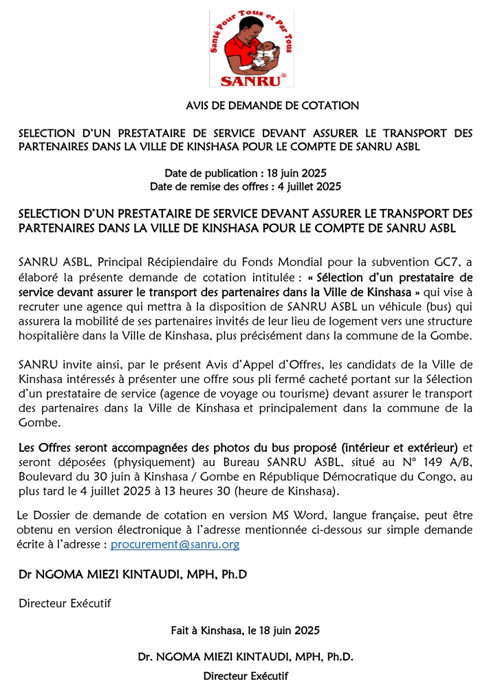 mediacongo.net - Offre d'emploi - Prestataire de Service devant assurer ...