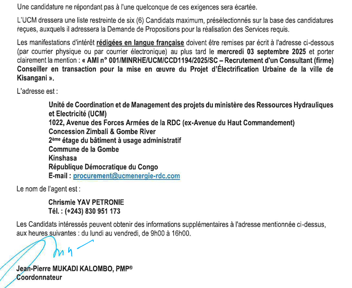 mediacongo.net - Offre d'emploi - Consultant (firme) Conseiller en transaction pour la mise en ...