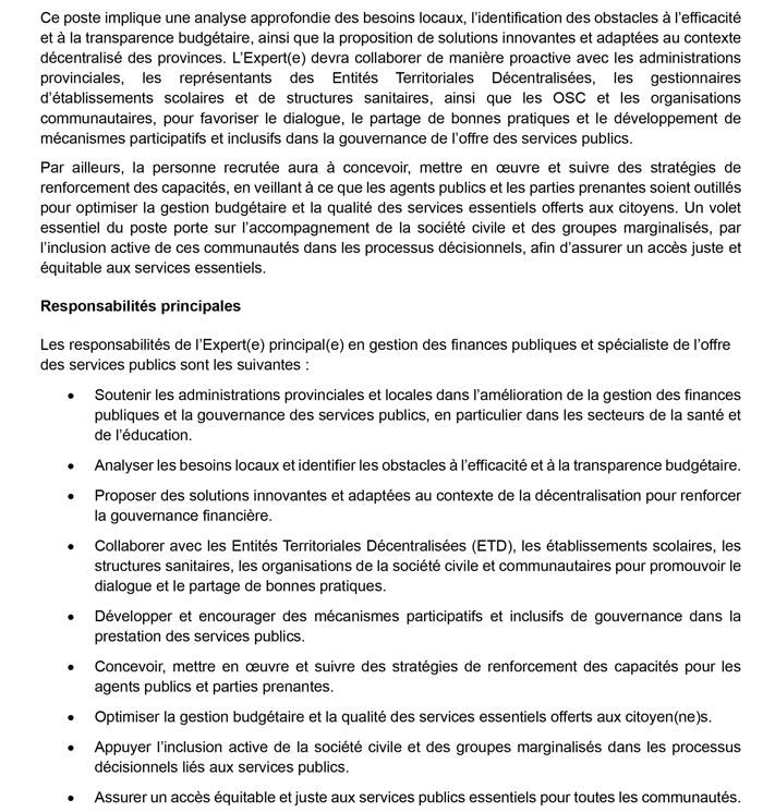 mediacongo.net - Offre d'emploi - Expert(e) principal(e) en gestion des finances publiques et ...