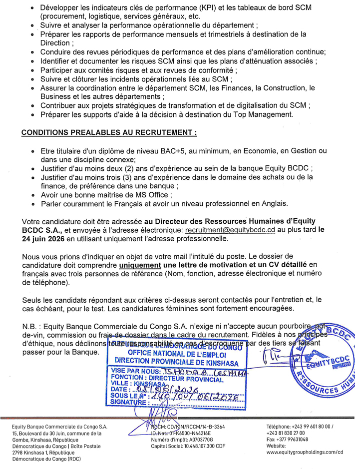 mediacongo.net - Offre d'emploi - Supply Chain Management defense line ...