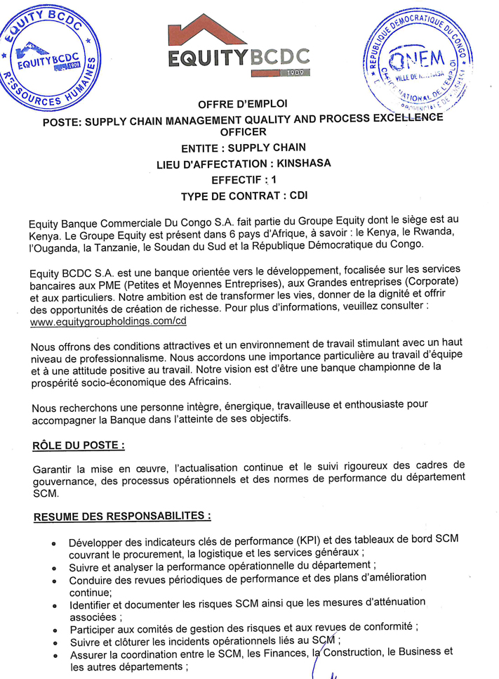 mediacongo.net - Offre d'emploi - Supply chain management quality and ...