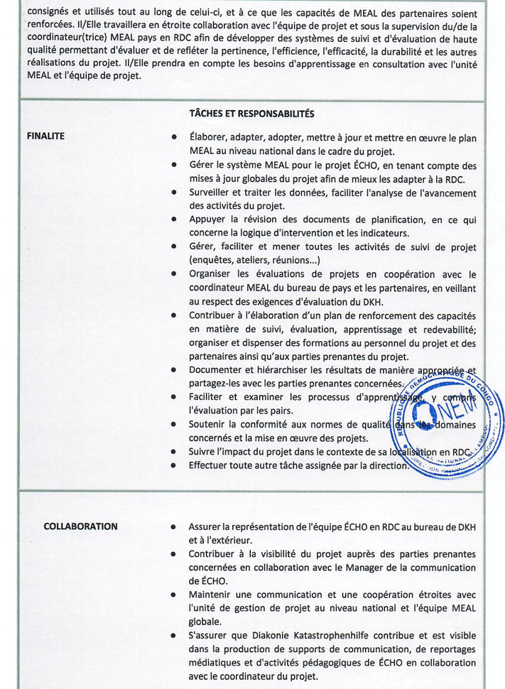 mediacongo.net - Offre d'emploi - MEAL Officer - Consortium