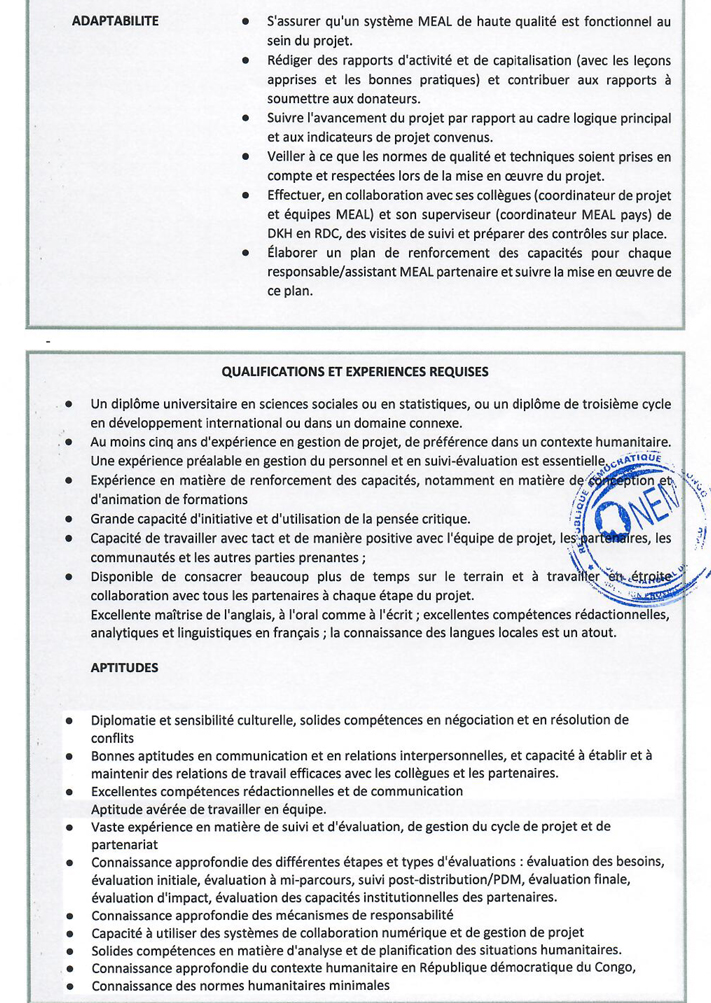 mediacongo.net - Offre d'emploi - MEAL Officer - Consortium